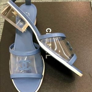 CHANEL | Shoes | Chanel Cruise 29 Transparentblue Cc Slides | Poshmark